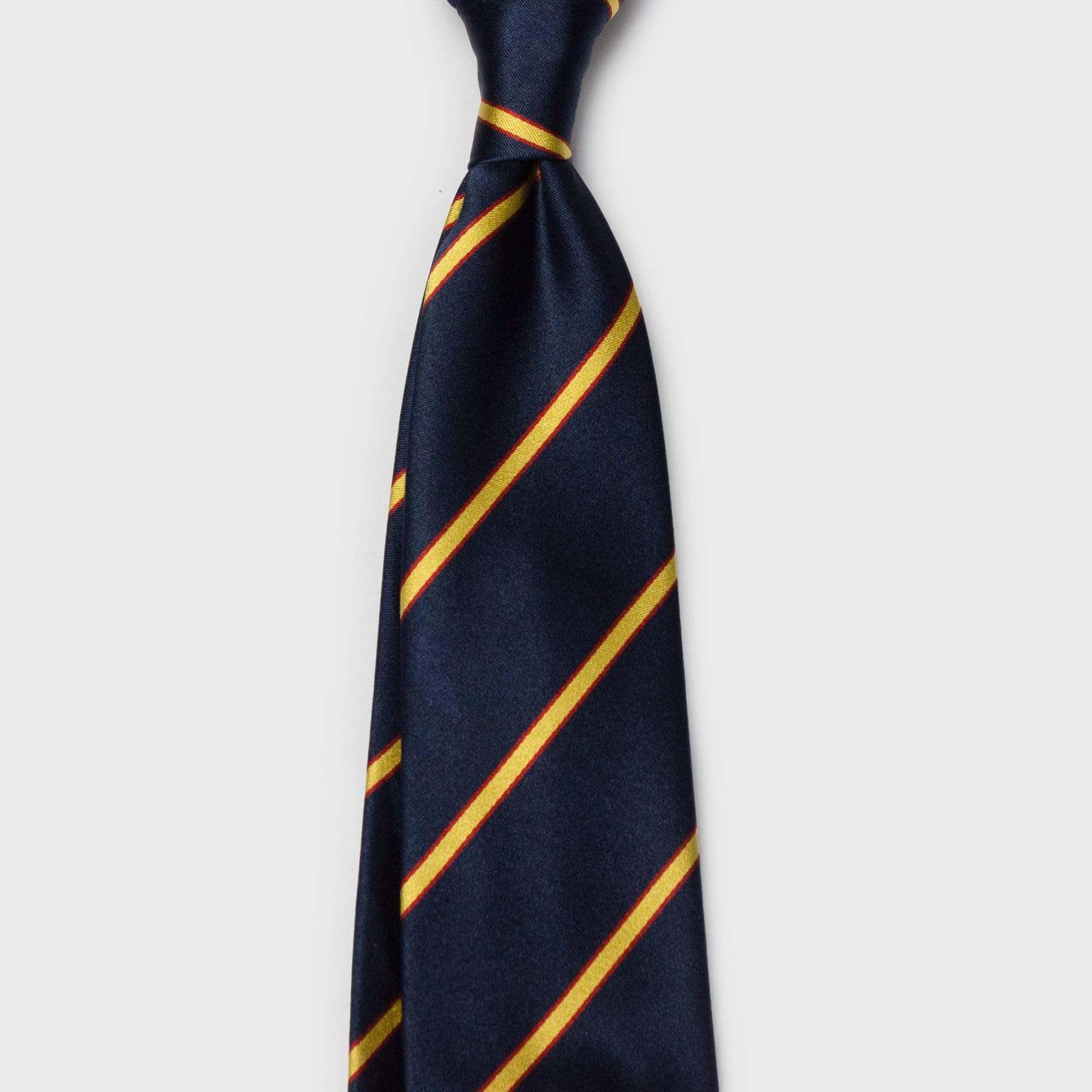 Gold and Red Striped Navy Blue Six-Fold Tie